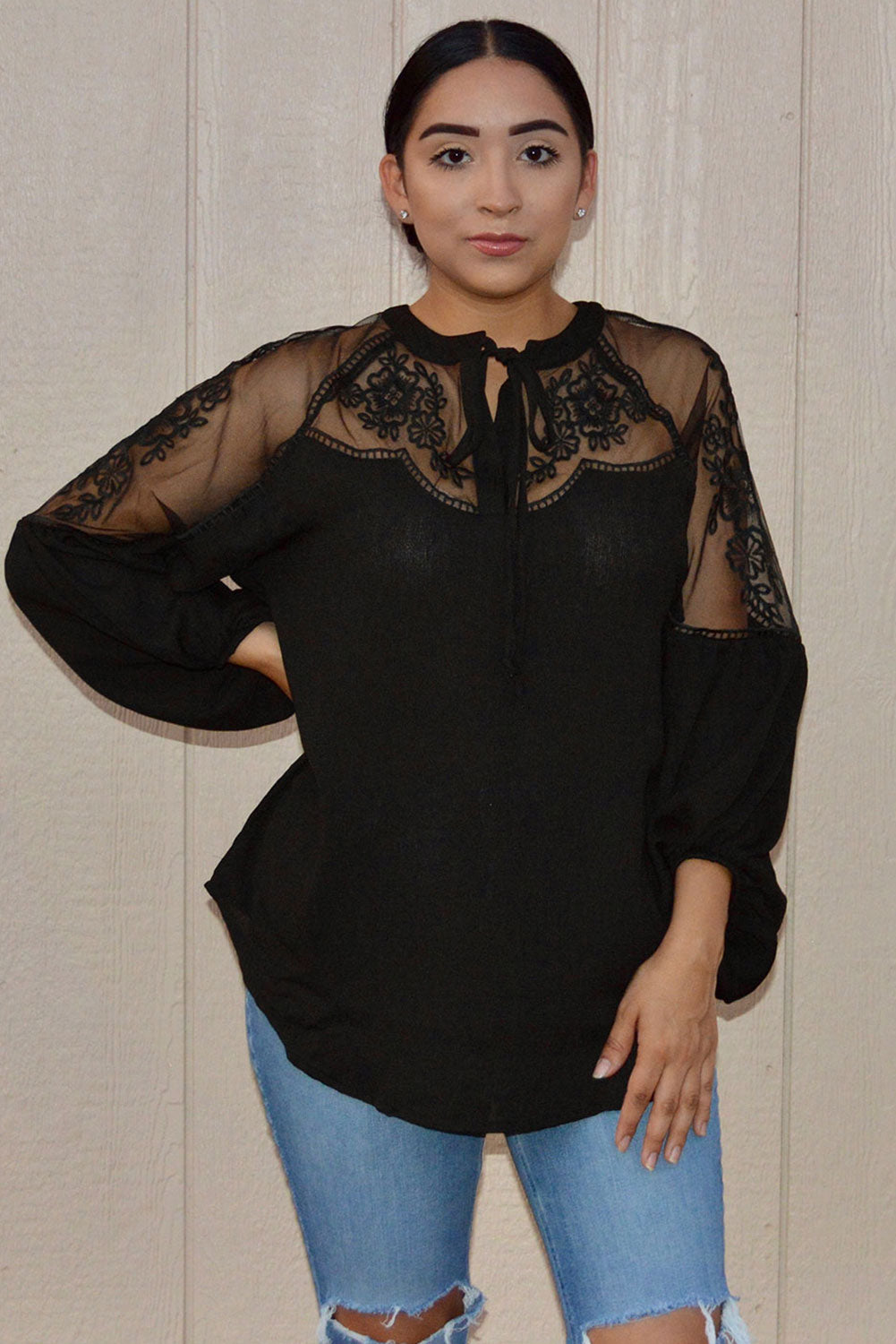 Chic Black Formal Invitation Lace Blouse MB252162-2 – ModeShe